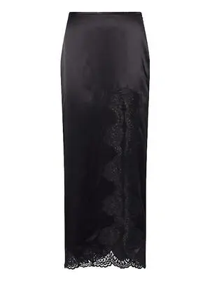Valentino Garavani Lace-trim Split Silk-satin Midi Skirt - Nero