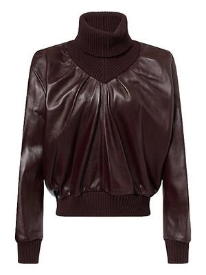 Victoria Beckham Roll-neck Long-sleeve Leather Top - Cassis