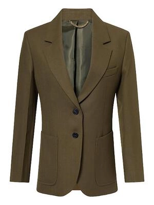 Victoria Beckham Tailored Katherine Woven Blazer Jacket - Marsh Green