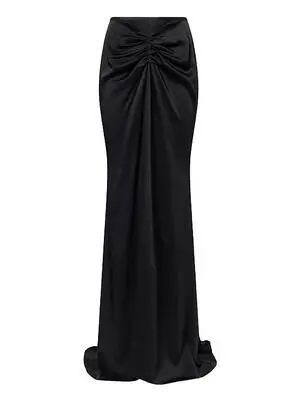 Victoria Beckham Isabella Gathered-detail Crepe-back Satin Maxi Skirt - Black