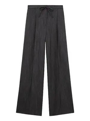 REISS Derby Wide-leg Herringbone Wool-blend Trousers - Dark Grey