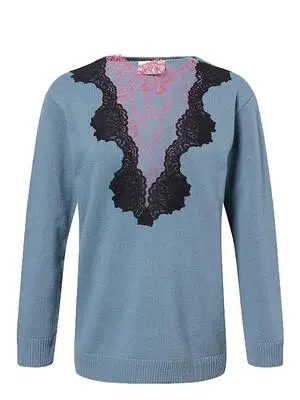 Valentino Garavani Maglia Lace-insert Wool Jumper - Scirocco