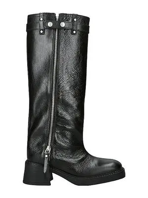 MIISTA Izolda Leather Heeled Knee-high Boots - Black