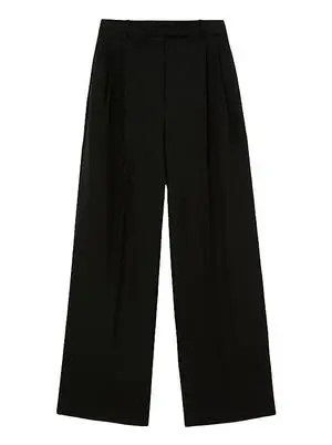 REISS Luna Pleated Wide-leg Wool-blend Trousers - Black