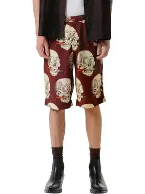 ENDLESS JOY Skull-print Elasticated Shorts - Red