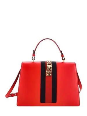 Gucci Sylvie Top Handle Bag Leather Medium Satchel - Red
