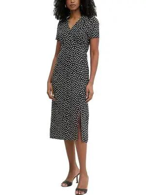 MORGAN Polka-dot Slit Midi Dress - Black