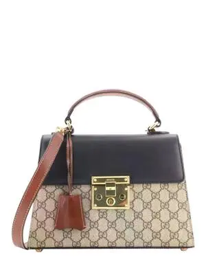 Gucci Padlock Top Handle Bag Gg Coated Canvas And Leather Small Satchel - Black