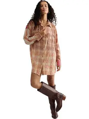 THE TALES Summer Check Mini Shirtdress - Pink