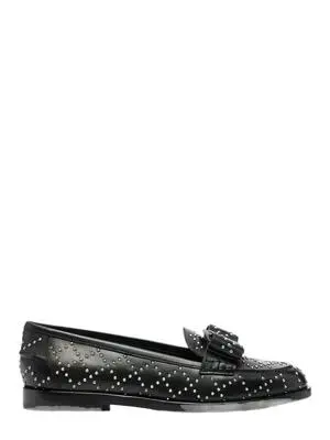 FERRAGAMO Studded Bow Loafers - Black