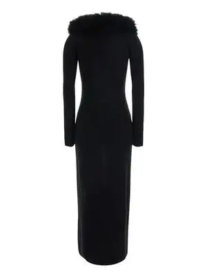 Blumarine Faux-fur Collar Ribbed Cardigan - Black