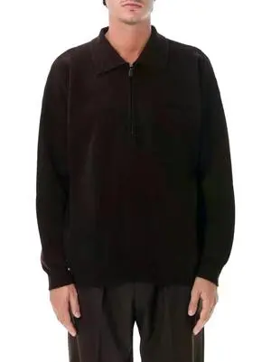 ROBERTO COLLINA Quarter-zip Chest-pocket Sweater - Brown
