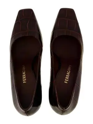 FERRAGAMO Croc-effect Leather Pumps - Brown