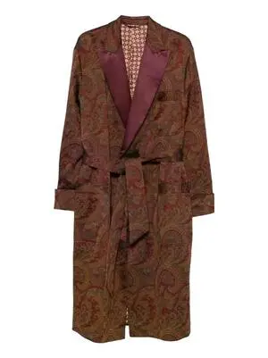 Etro Paisley-jacquard Belted Coat - Red