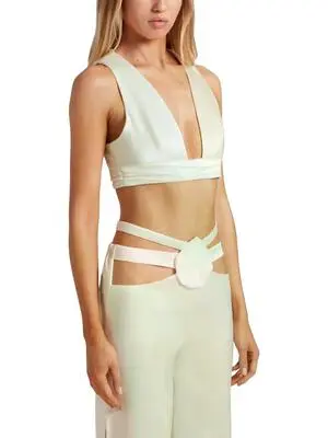 VIOLANTE NESSI Adele Bow-detail Satin Top Neutrals