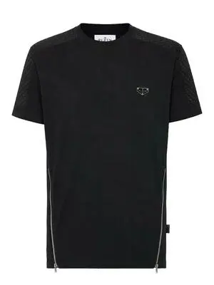 Philipp Plein Quilted-panel Zip-detail T-shirt - Black