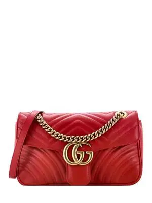 Gucci Gg Marmont Flap Bag Matelasse Leather Small Crossbody Bag - Red