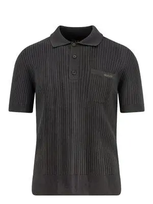 Gucci Pocket Ribbed Polo Shirt - Grey