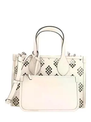 Gucci Convertible Gg Debossed Laser Cut Leather Small Tote Bag - Neutrals
