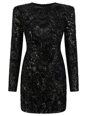 Philipp Plein Embroidered Long-sleeved Mini Dress Crystal Skull - Black