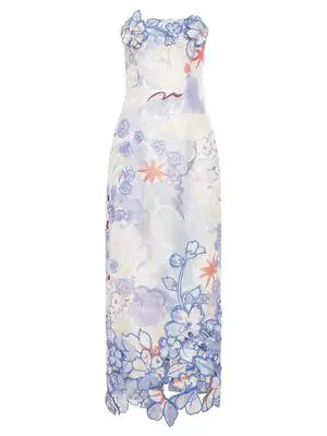 LEO LIN Rayna Applique Linen-silk Maxi Dress - Multi