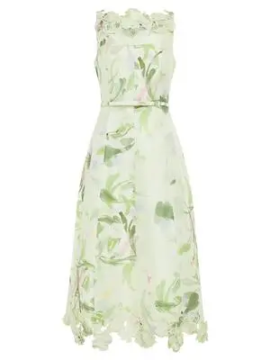 LEO LIN Cleo Applique Linen-silk Midi Dress - Green