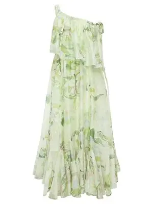 LEO LIN Everleigh One-shoulder Linen-blend Maxi Dress - Green