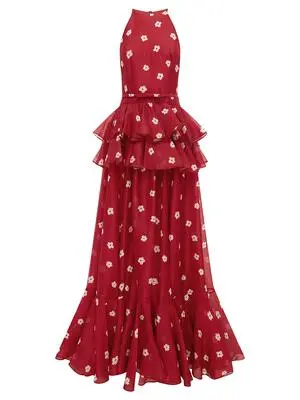 LEO LIN Kirra Linen-silk Maxi Dress - Red