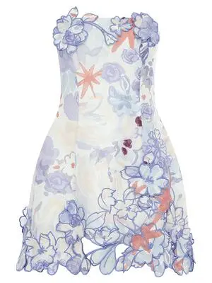 LEO LIN Roselle Applique Linen-SIlk Mini Dress