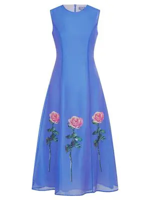 LEO LIN Cleo Embellished Linen-silk Midi Dress - Blue