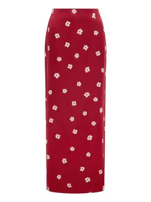LEO LIN Talia Satin Maxi Skirt - Red