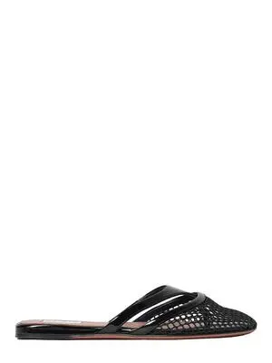 Alaïa Alaia Low Thong Mules In Patent Leather And Pvc With Perforated Pattern - Black