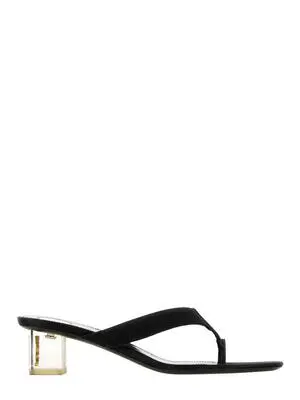 Saint Laurent Frida Satin Thong Mule Sandals With Square Toe And Low Heel - Black