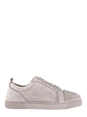 CHRISTIAN LOUBOUTIN Louis Jr Spikes Canopy Suede Low Top Sneakers - Gray