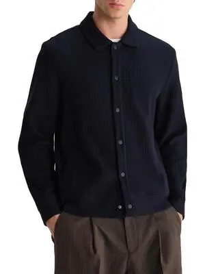 WAX LONDON Hays Waffle Jersey Overshirt - Navy