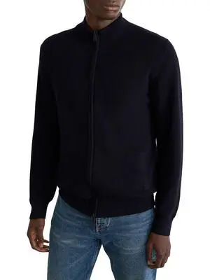 Eton Merino Wool Full Zip Cardigan - Navy