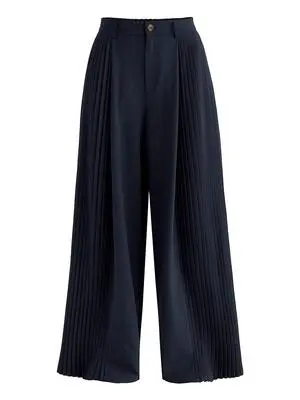 PAISIE High Waisted Wide Leg Tailored Trousers With Pleated Side Panels In Navy - Blue