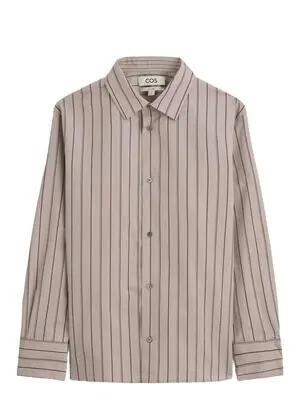 Cos Striped Structured Cotton-silk Shirt - Brown
