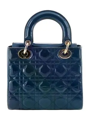 Dior Lady Dior Bag Cannage Quilt Patent Small Satchel Blue