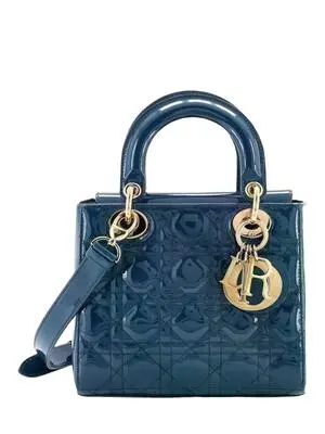 Dior Lady Bag Cannage Quilt Patent Small Satchel - Blue