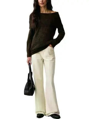 MOS MOSH Mape Off-shoulder Ribbed-knit Sweater - Brown