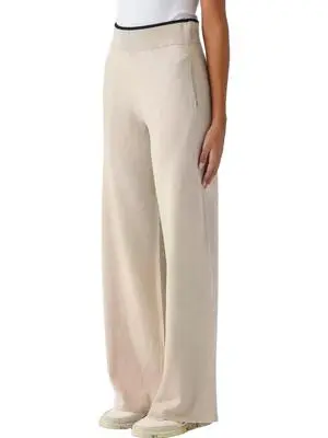 Pinko Siviglia Ribbed-waistband Wide-leg Trousers - Neutrals