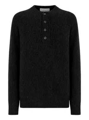 AMARANTO Ribbed-knit Button-neck Sweater - Grey