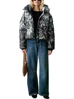 Munthe Vuba Abstract-print Puffer Jacket - Black