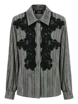 CLIPS Lace-appliqué Herringbone-pattern Shirt
