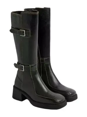 MIISTA Jarmila Buckle-detail Topstitched Boots - Black
