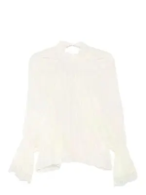 PHILIA LOFT Lace-trimmed Pleated Top - Neutrals