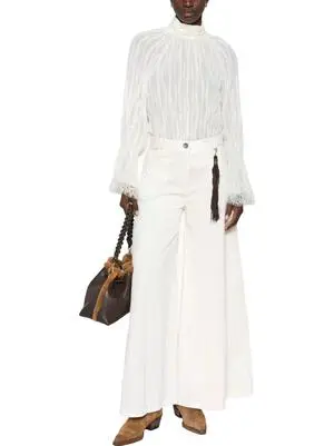 PHILIA LOFT Lace-trimmed Pleated Top - Neutrals