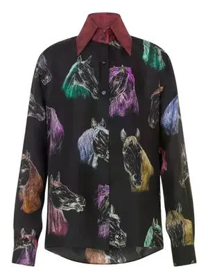 Moschino Horse-print Button-down Shirt Black