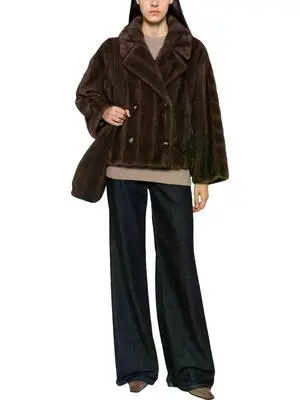 CENERE GB Double-breasted Faux-fur Coat - Brown